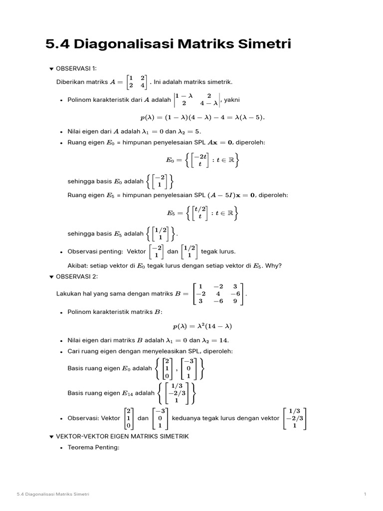 5.4 Diagonalisasi Matriks Simetri | PDF