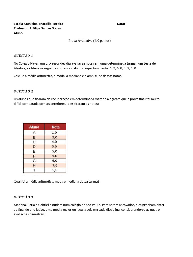 Prova 8 Ano Matematica | PDF