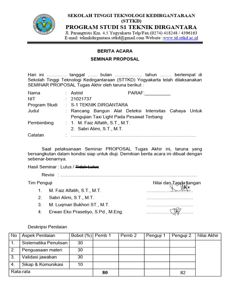 Berita Acara Sempro - 1 Astrid | PDF