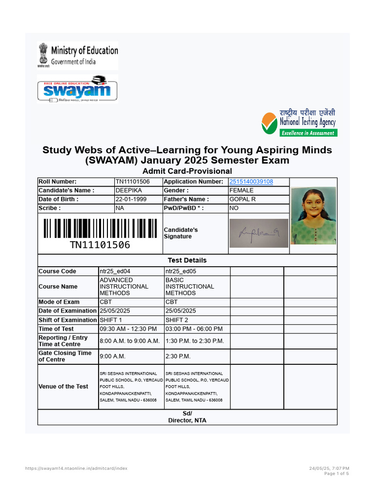 Swayam January 2025 Semester | PDF | Identity Document
