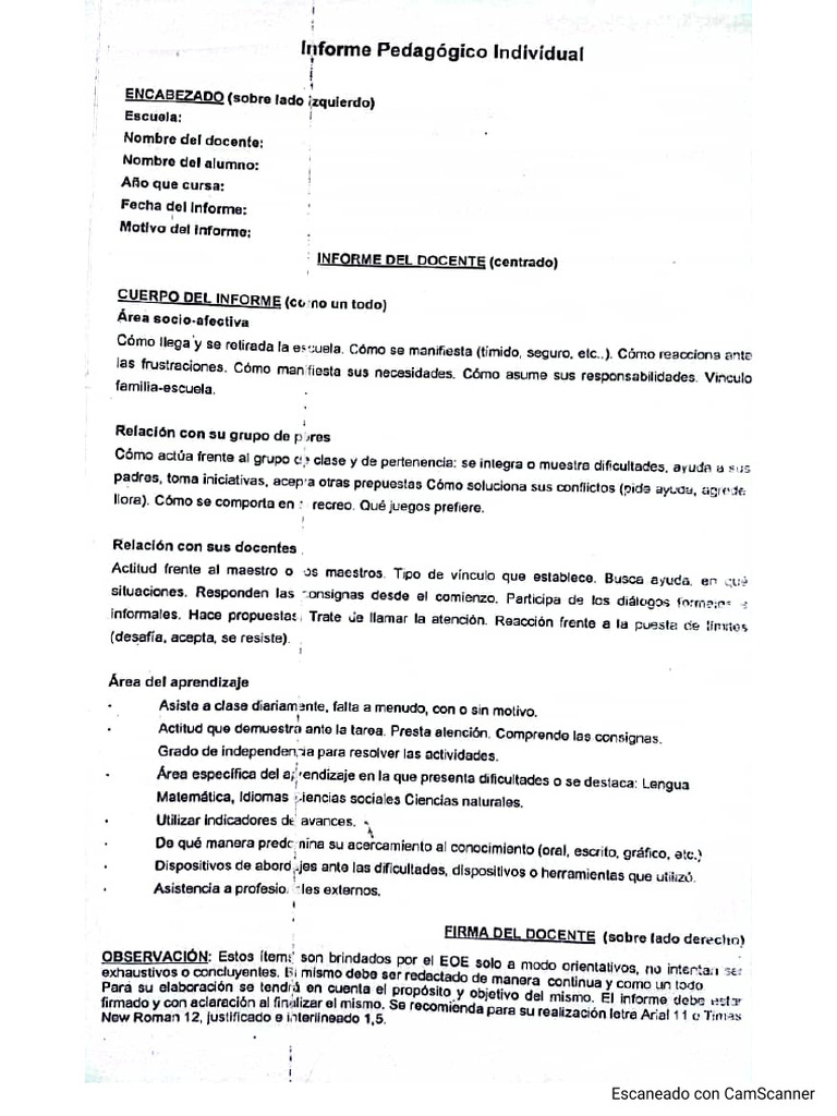 Informe Pedagógico | PDF