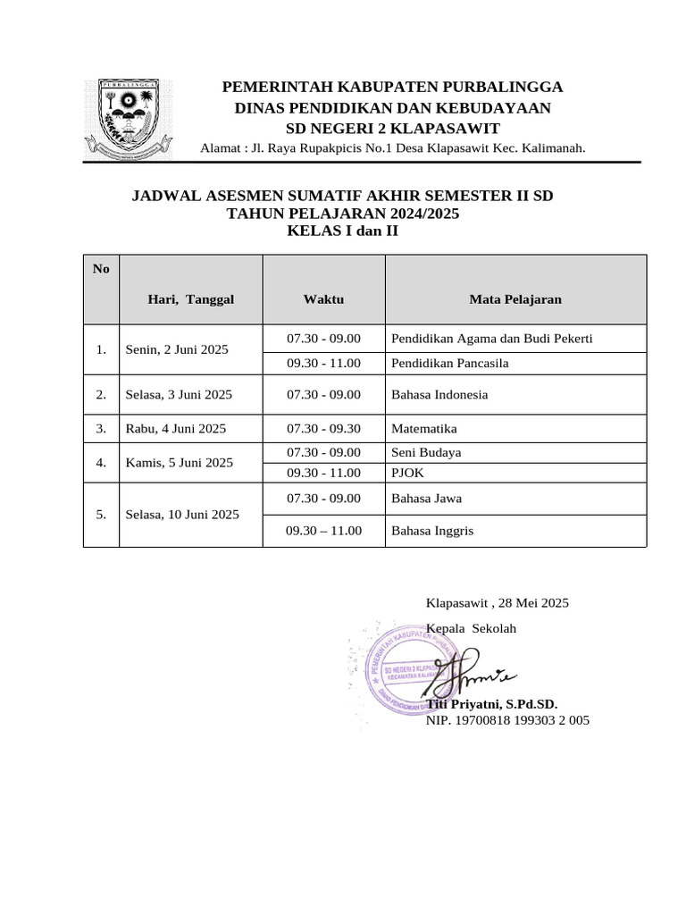 Jadwal Kelas 1 Dan 2 | PDF