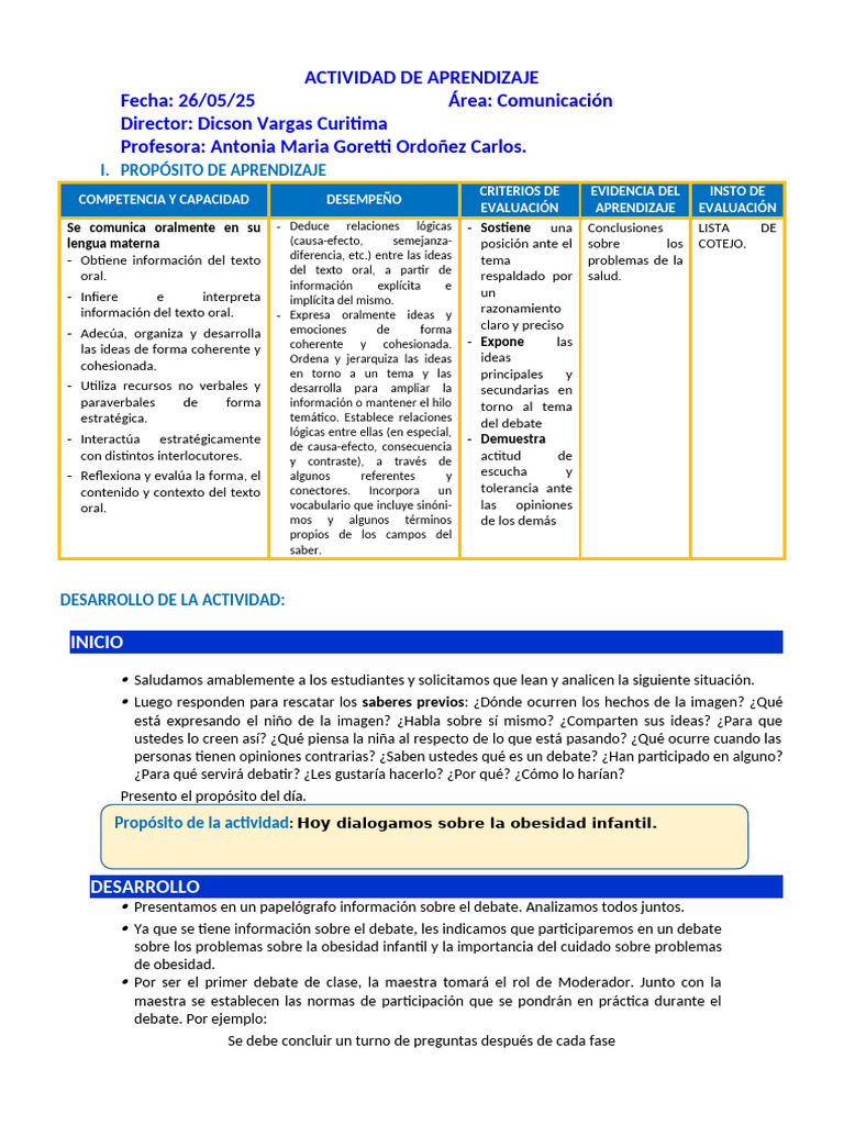 d1 A1 Sesion Com. Debatimos para Defender Nuestra Opinión Sobre Problemas Ambientales | PDF ...