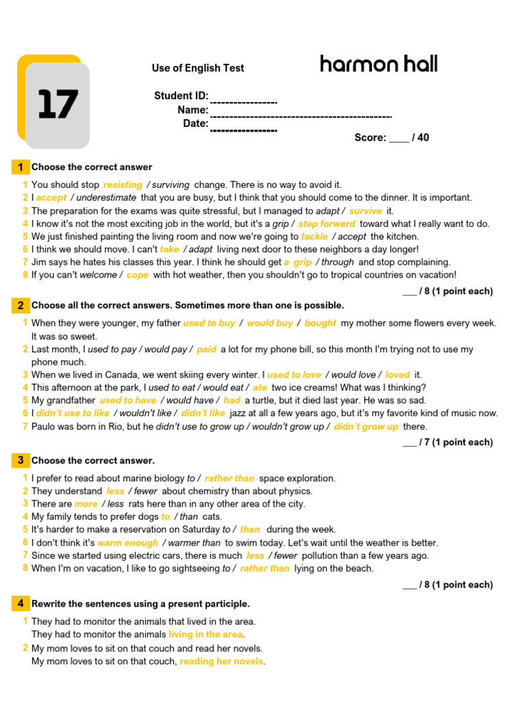 Course 17 Use of English Test Answer Key | PDF