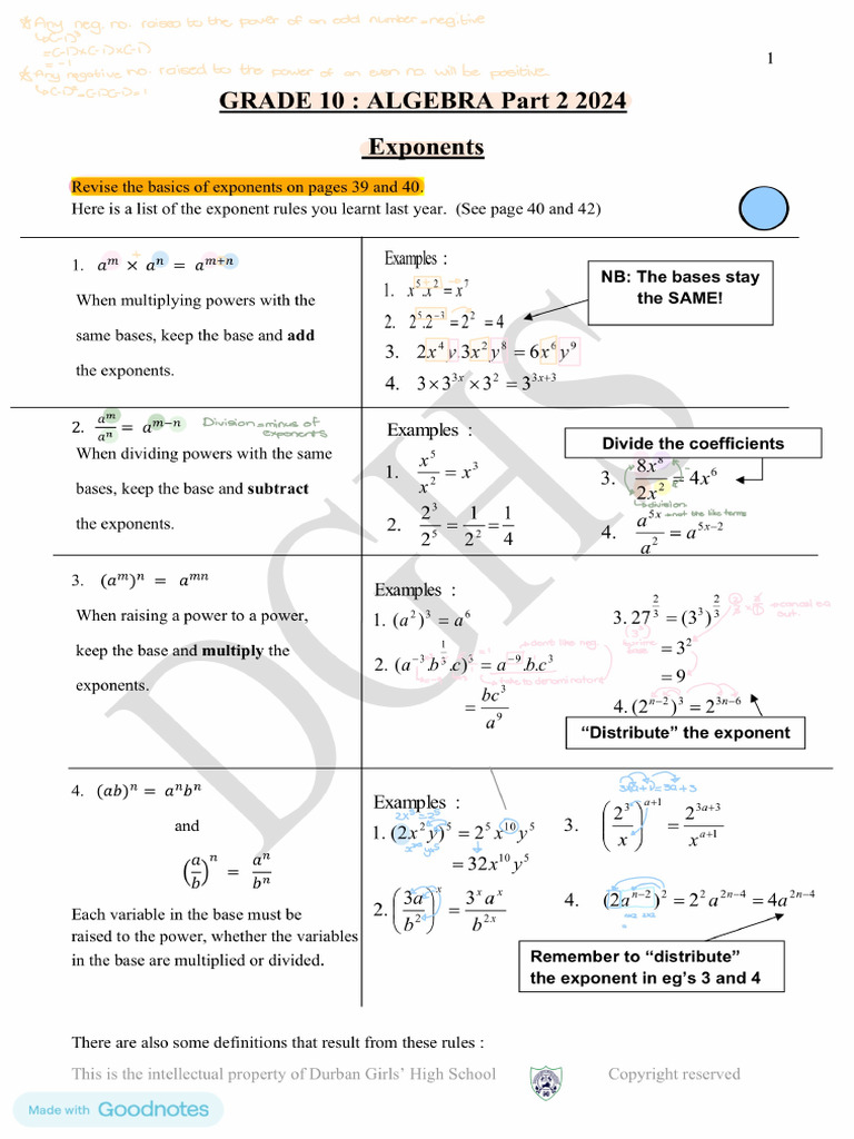 Algebra Pt.2 (Exponents) 01 | PDF