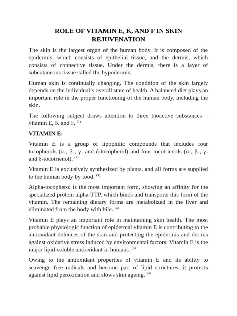 Vitamin E K F Role in Skin Rejuvenation | PDF | Vitamin E | Antioxidant