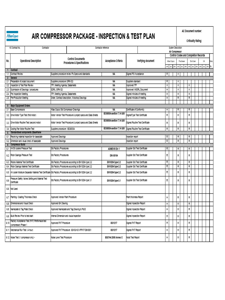E2410502 - Air Compressor ITP | PDF | Specification (Technical Standard)