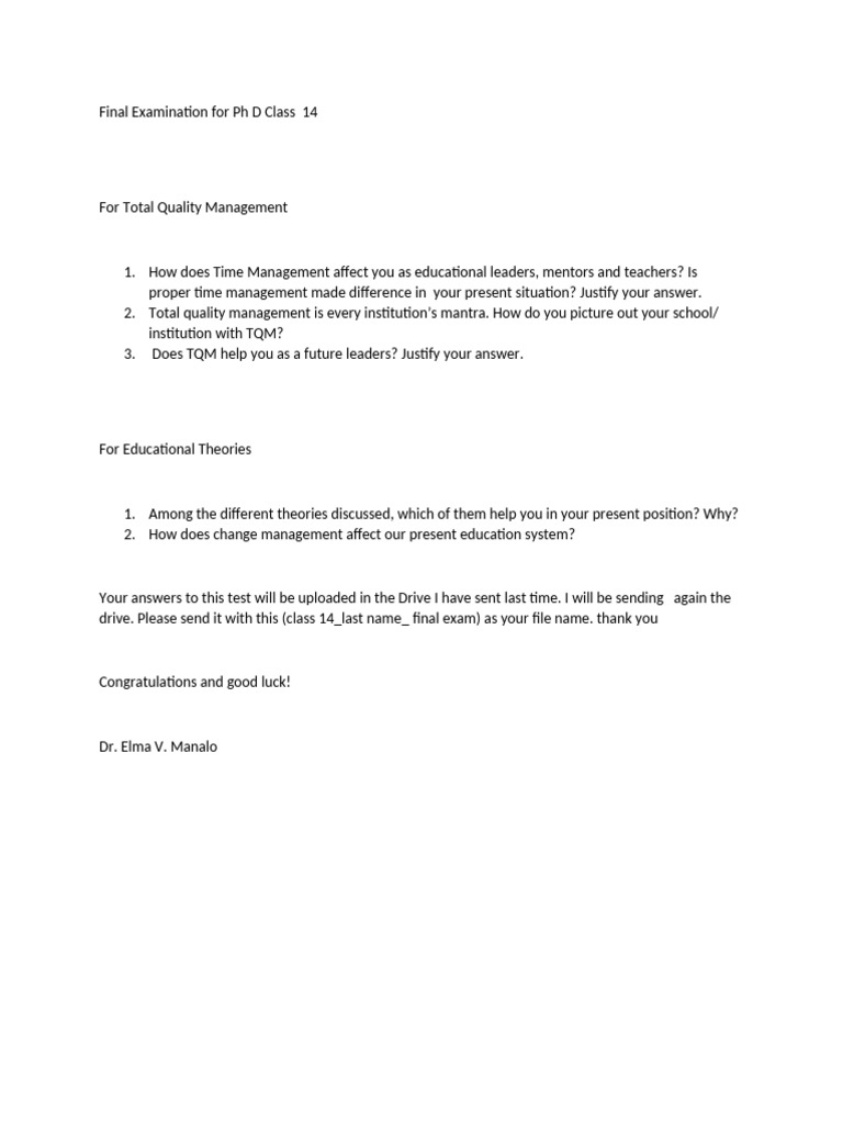 Final Examination For PH D Class 14 | PDF