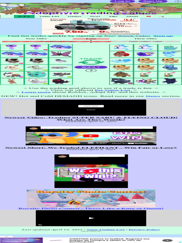 Roblox Adopt Me Trading Values - Win Fair Lose WFL 12 | PDF