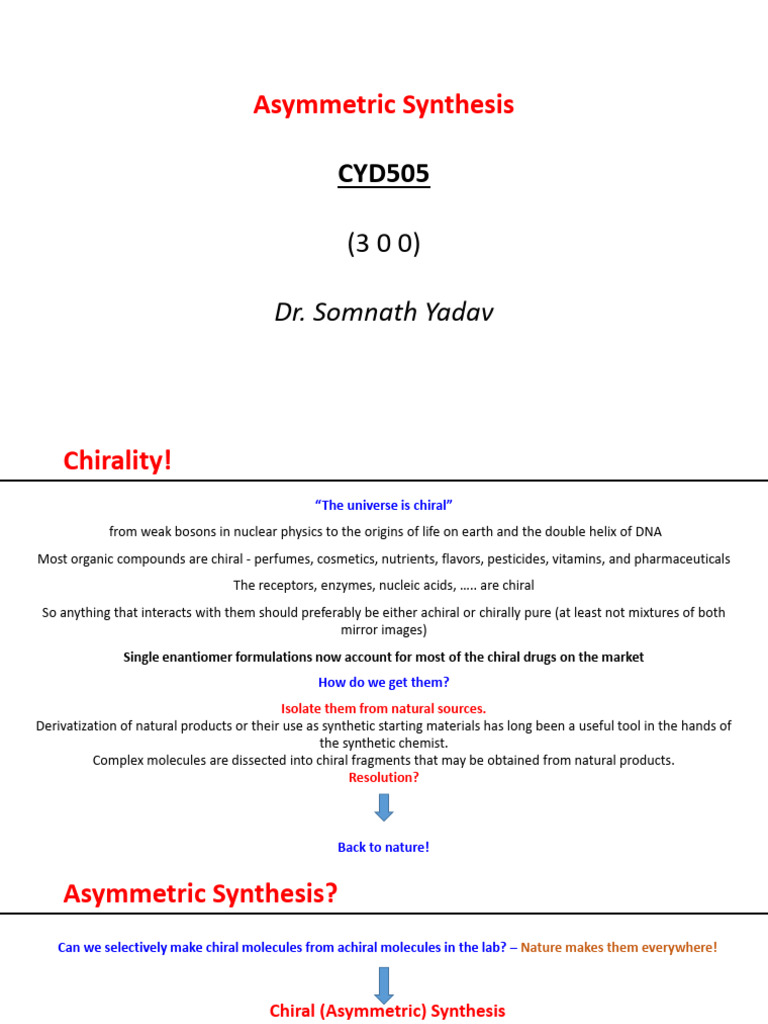 Asymmeytric Synthesis - Introduction | PDF | Chirality (Chemistry ...