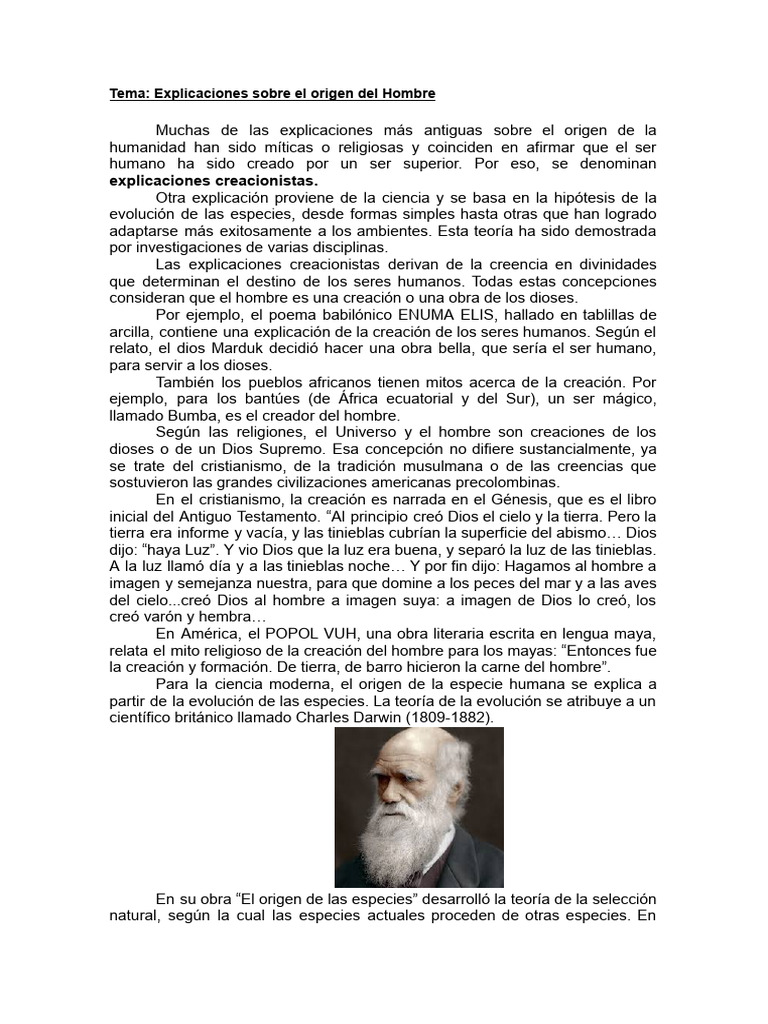 Explicaciones Sobre El Origen Del Hombre y Hominizaci-n.docx | PDF | Evolución humana | Humano