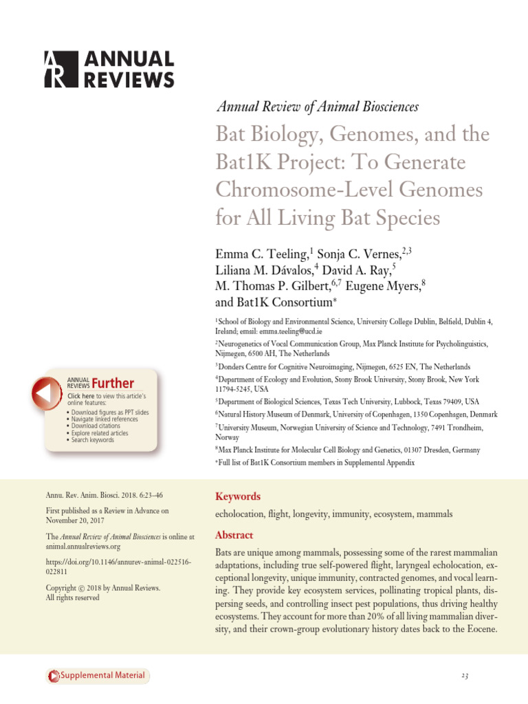 Bat Biology, Genomes, and The Bat1K Project: To Generate Chromosome ...