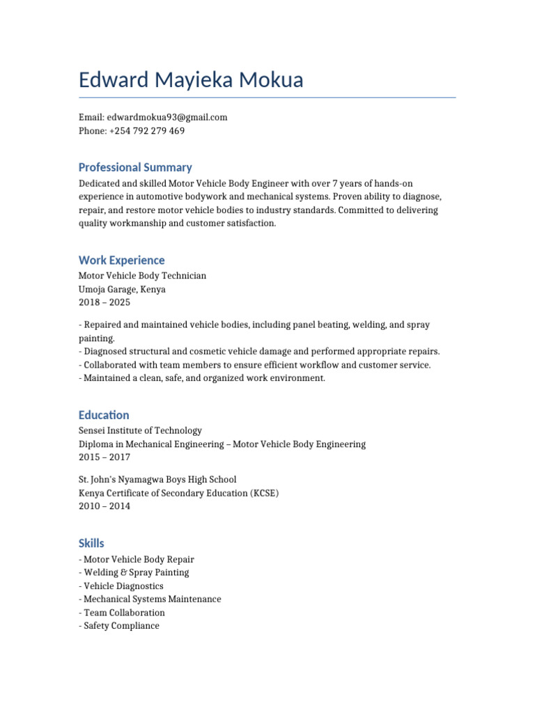 Edward Mayieka Mokua CV | PDF