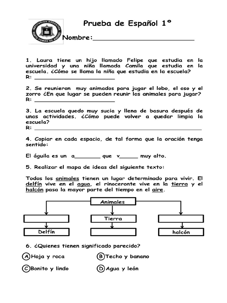 Prueba Español 1 | PDF