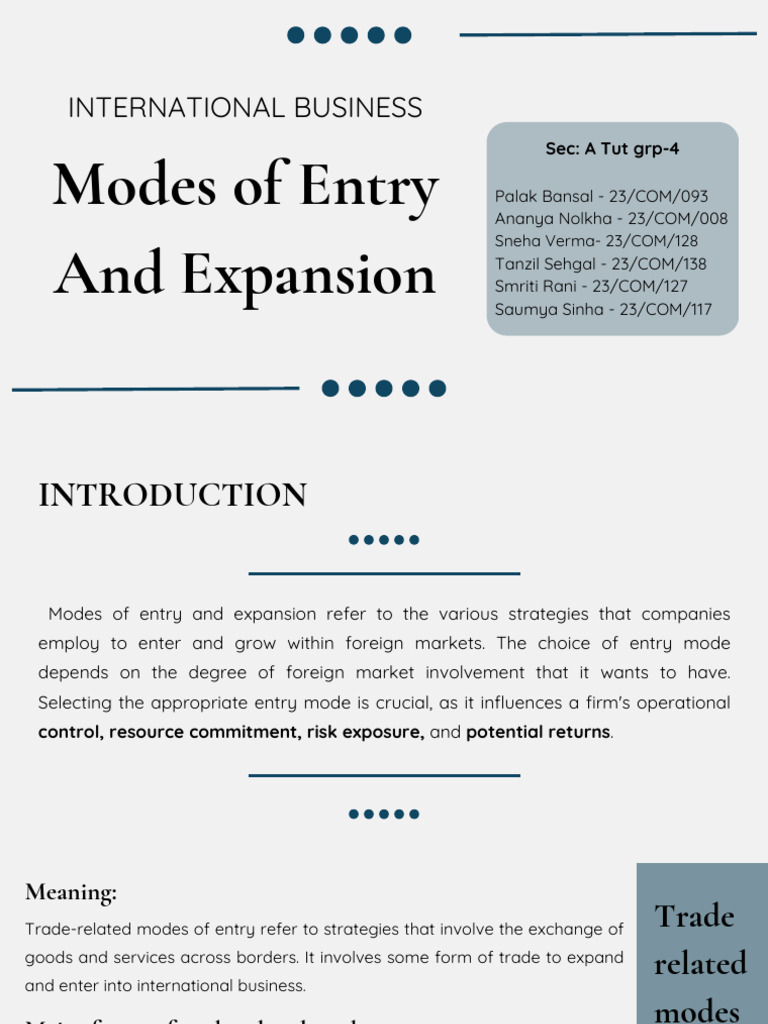 Modes of Entry and Expansion | PDF | Franchising | License