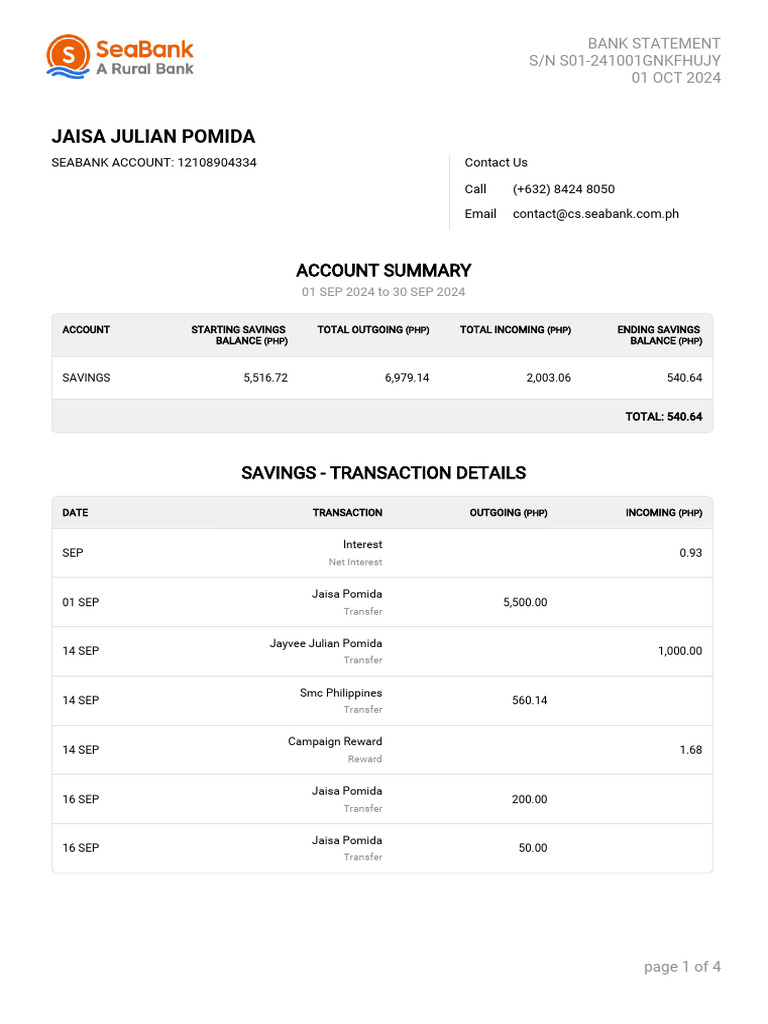 SeaBank Savings Account Summary 2024 | PDF | Interest | Credit Card