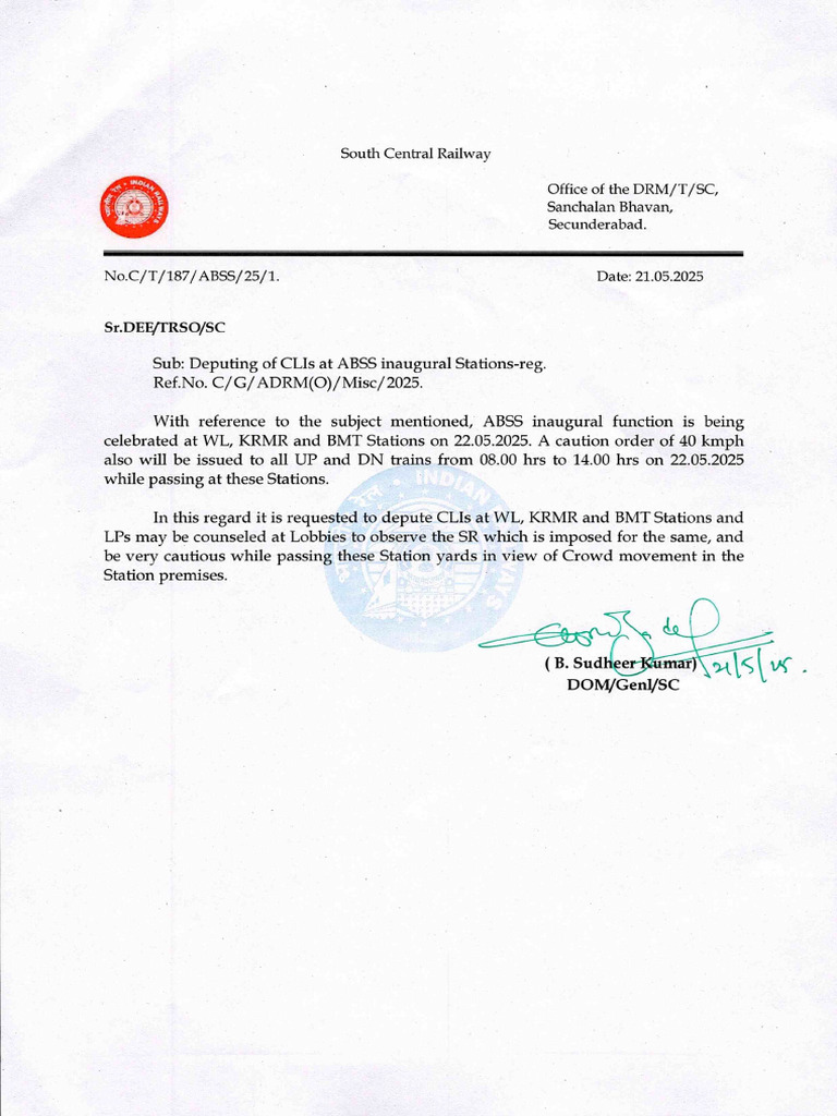 Deputing CLIs at ABSS Inauguural Stations - 0001 | PDF