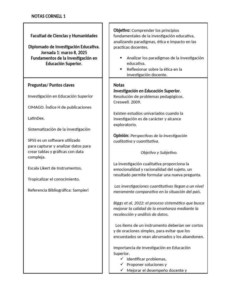 Notas Cornell 1 | PDF | Maestros | Paradigma