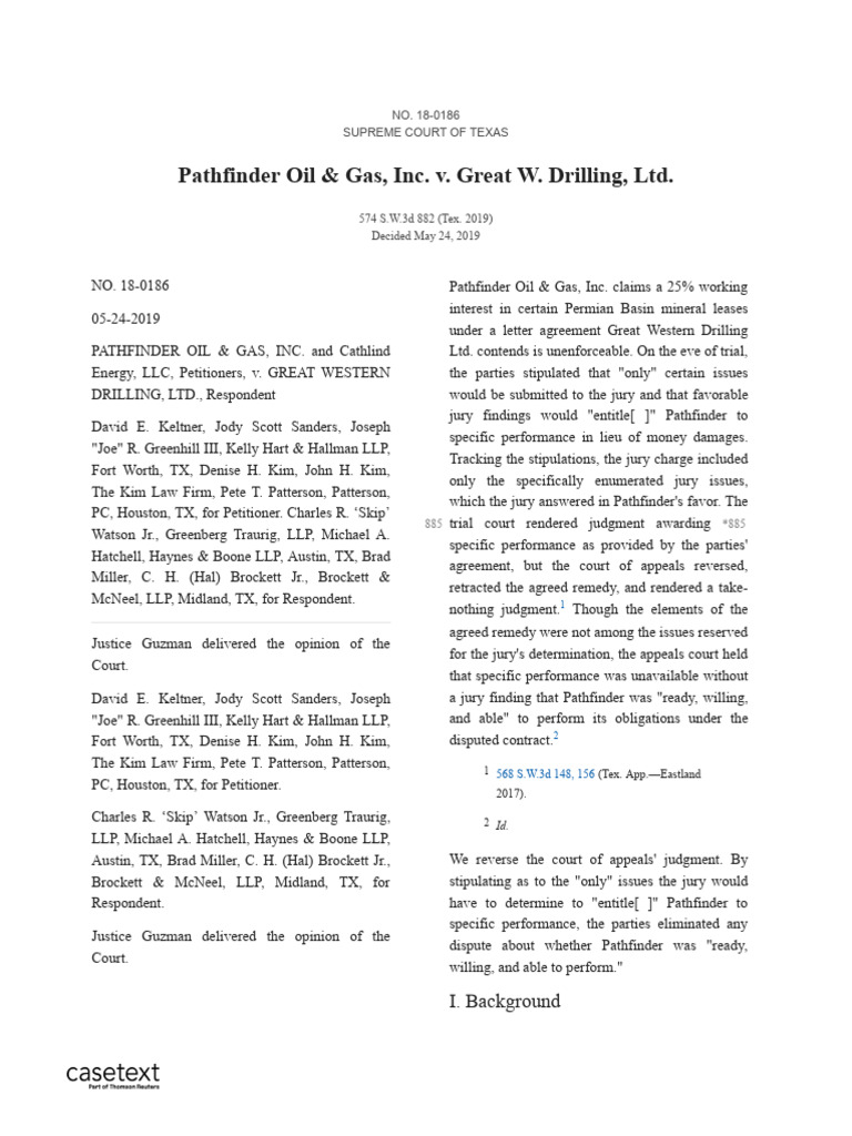 Pathfinder Oil & Gas, Inc. v. Great W. Drilling, LTD | PDF | Breach Of Contract | Legal Remedy