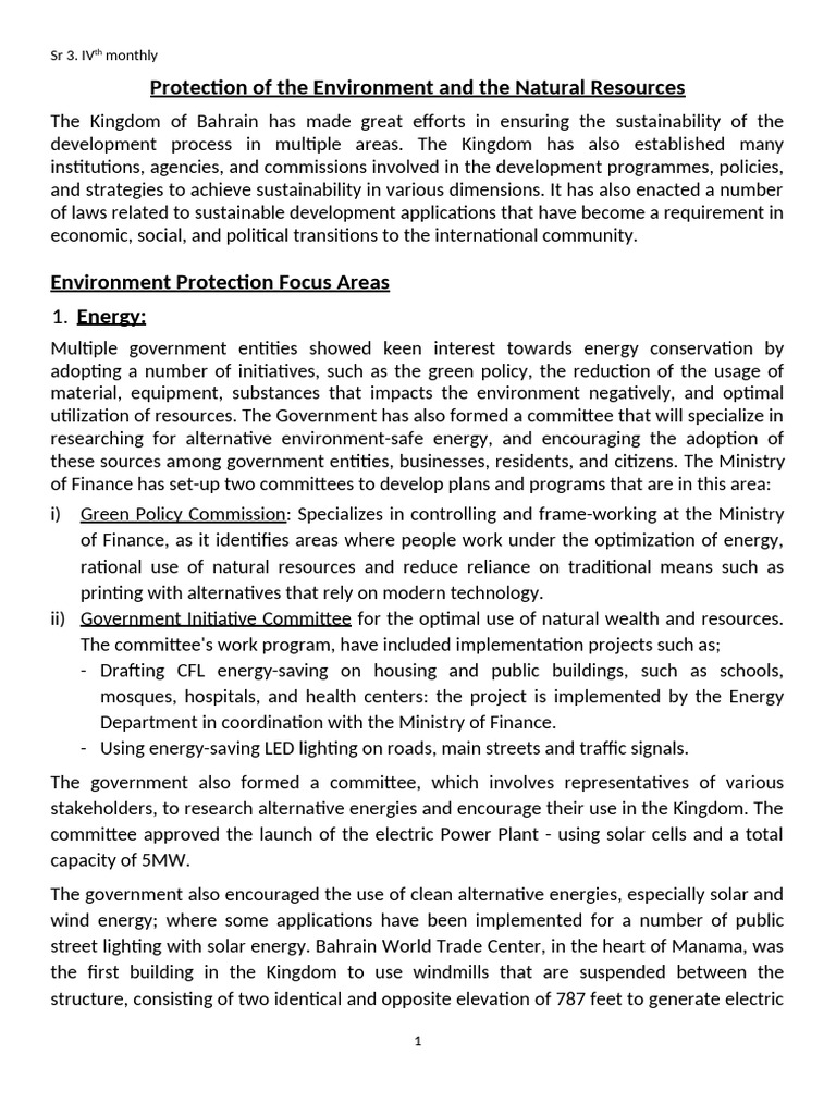 Bahrain's Environmental Protection Initiatives | PDF | Energy ...