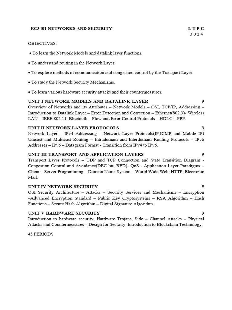 Ec3401-Networks and Security Syllabus | PDF | Computer Network ...