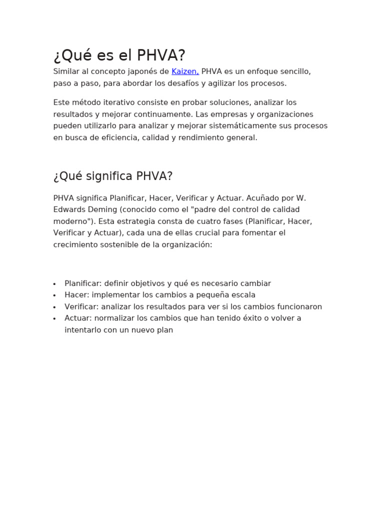 Qué es el ciclo PHVA y su significado | PDF | Datos | Software