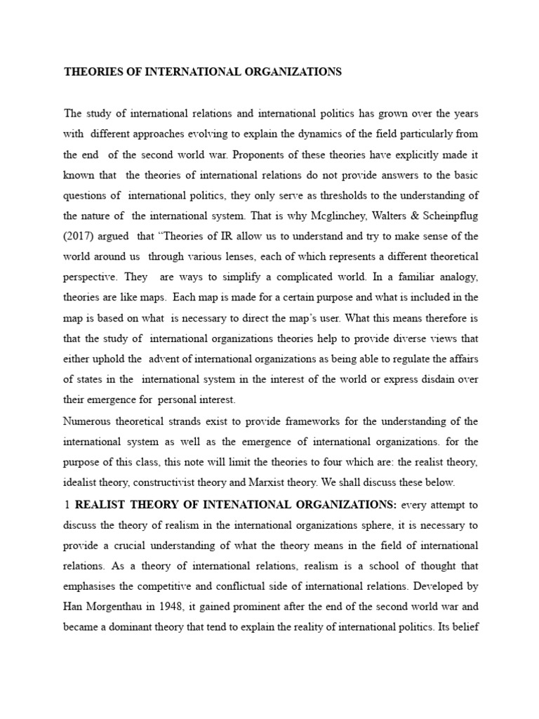 Theories of International Organizations Class Note | PDF | Political ...