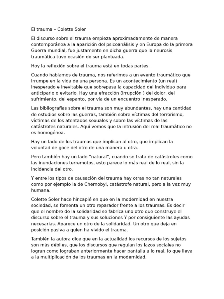El Trauma Colette Soler | PDF | Trauma psicólogico | Memoria