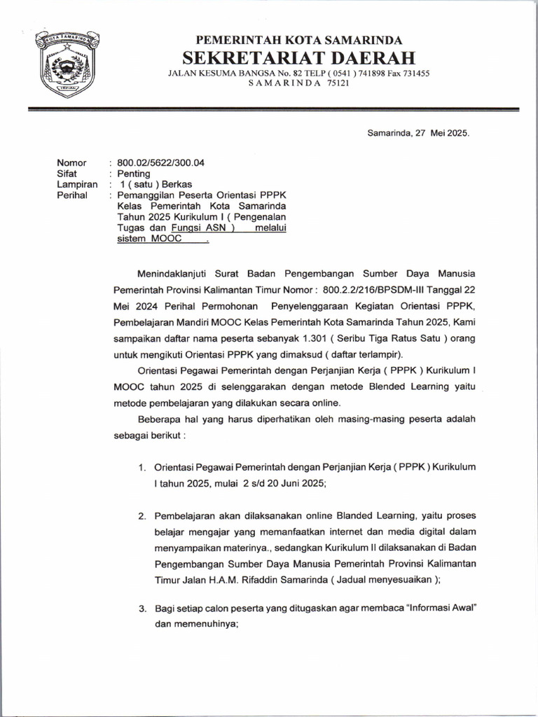 Surat Pemanggilan MOOC Orientasi PPPK Tahun 2025 | PDF