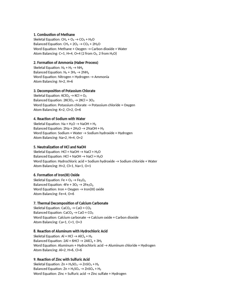 100 Chemical Equations - WPS Office | PDF | Oxide | Hydroxide