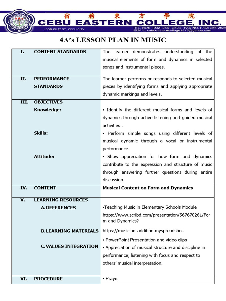 Music Lesson Plan: Form and Dynamics | PDF | Musical Forms | Musicology