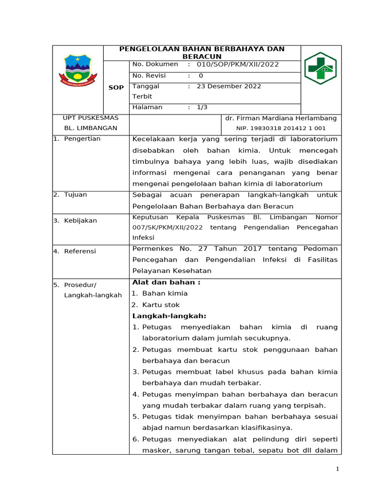SOP Pengolahan B3 Fix | PDF