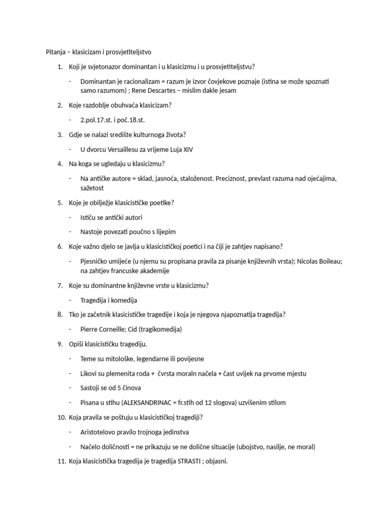 Klasicizam I Prosvjetiteljstvo | PDF