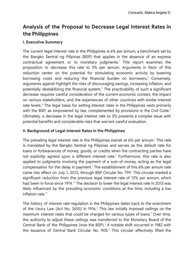 Analysis of The Proposal To Decrease Legal Interest Rates in The ...