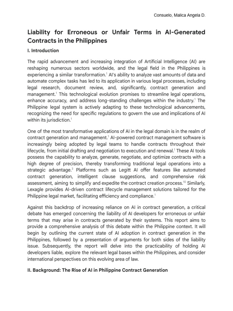 Liability For Erroneous or Unfair Terms in AI-Generated Contracts in ...