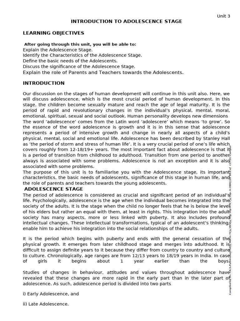 1 Introduction To Adolescence Stage | PDF | Adolescence | Adults