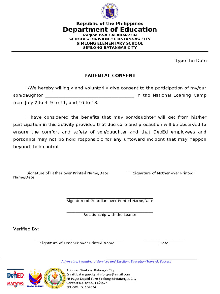 Parental Consent for National Learning Camp | PDF