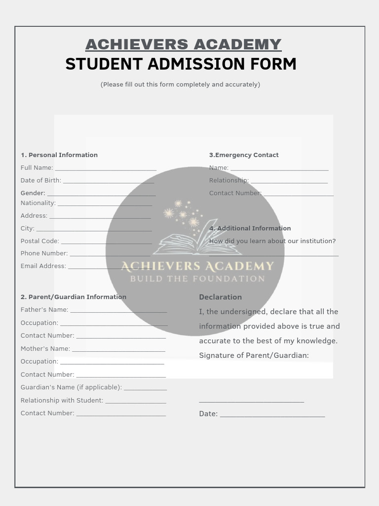 Grey Blue Modern Minimalist Student Admission Form A4 Document ...