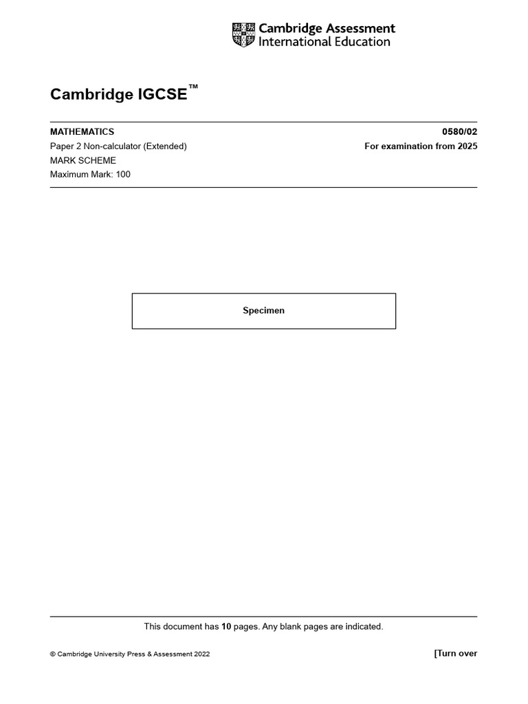 0580 Math p2 Specimen + Practice Test Ms | PDF | Accuracy And Precision ...
