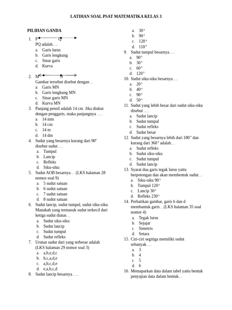 Latihan Soal Psat Matematika Kelas 3 | PDF