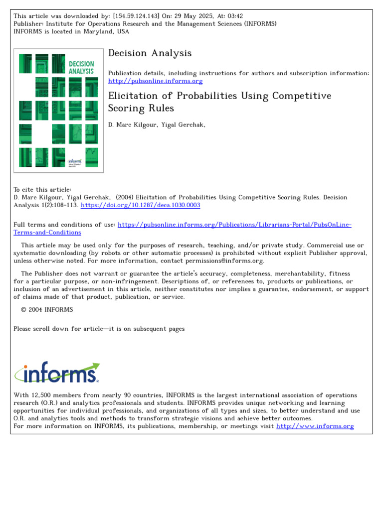 Kilgour Gerchak 2004 Elicitation of Probabilities Using Competitive Scoring Rules | PDF ...
