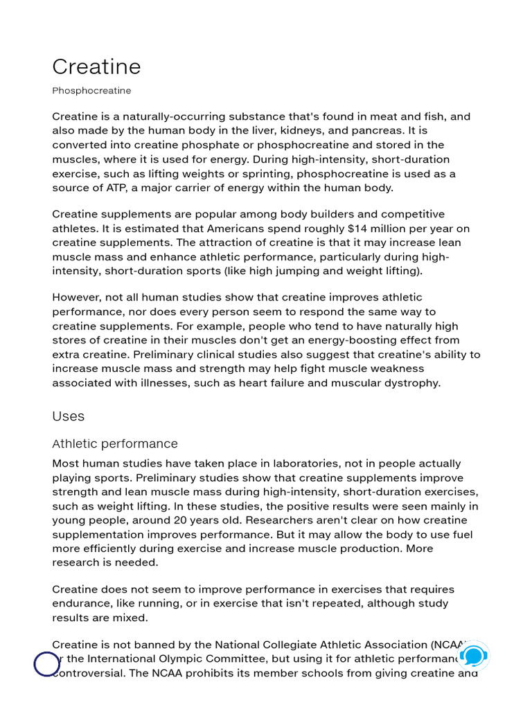 Creatine Information - Mount Sinai - New York | PDF | Dose ...