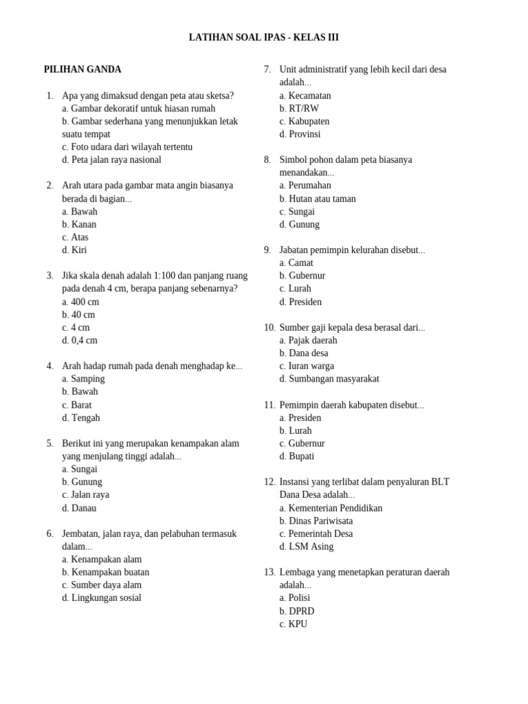Latihan Soal Ipas - Kelas III | PDF