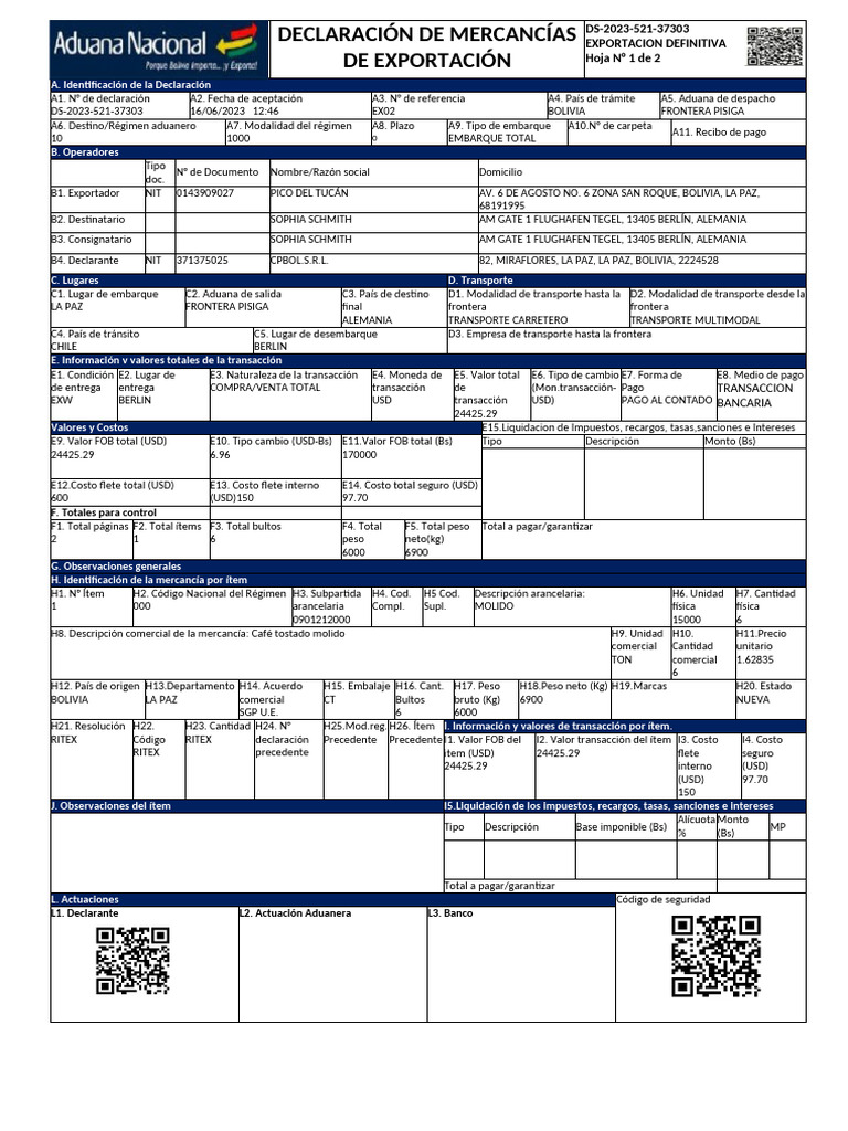 Declaracion de Exportacion Formato | PDF | aduana | Business