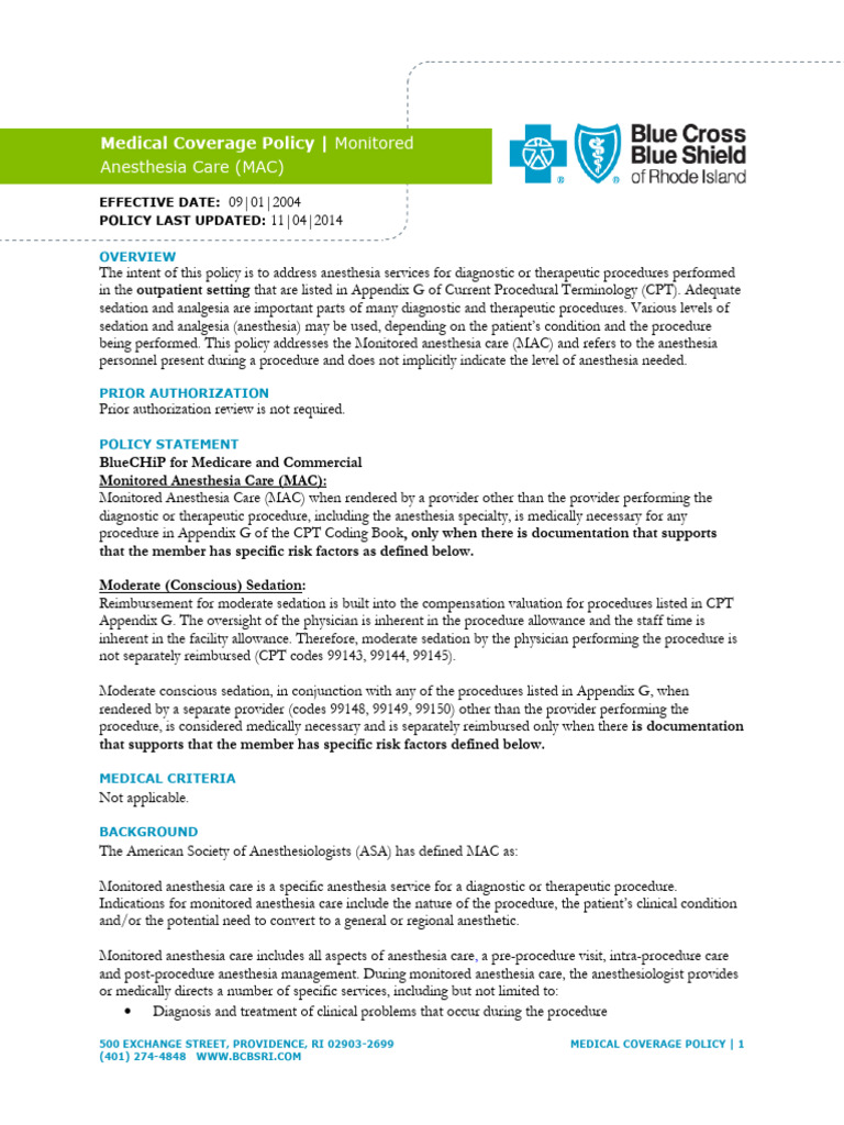Monitored Anesthesia Care MAC 1114 | PDF | Anesthesia | Diseases And ...