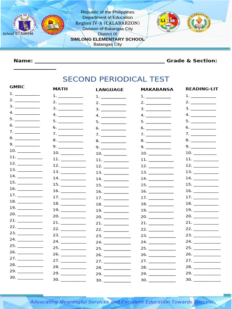 NEW GRADE 1 Periodical Test Answer Sheet | PDF | Chess Theory | Chess