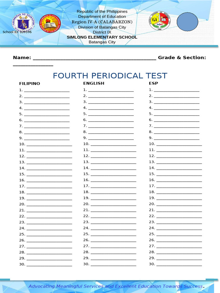 Periodical Test Answer Sheet | PDF | Government | Philippines