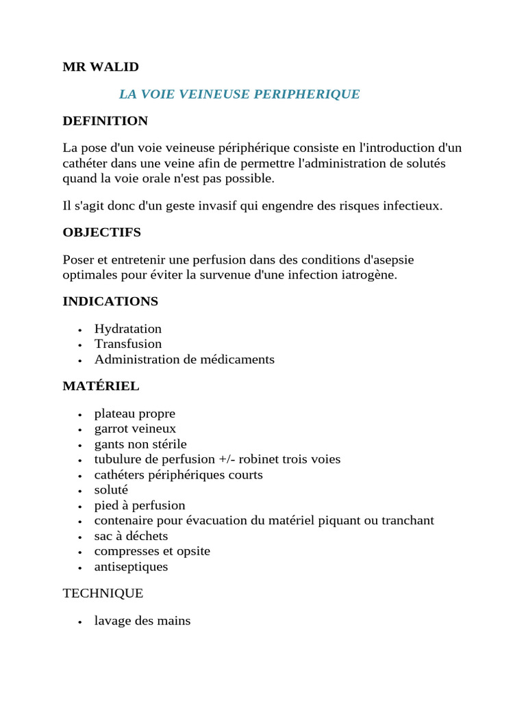 Pose de voie veineuse périphérique | PDF