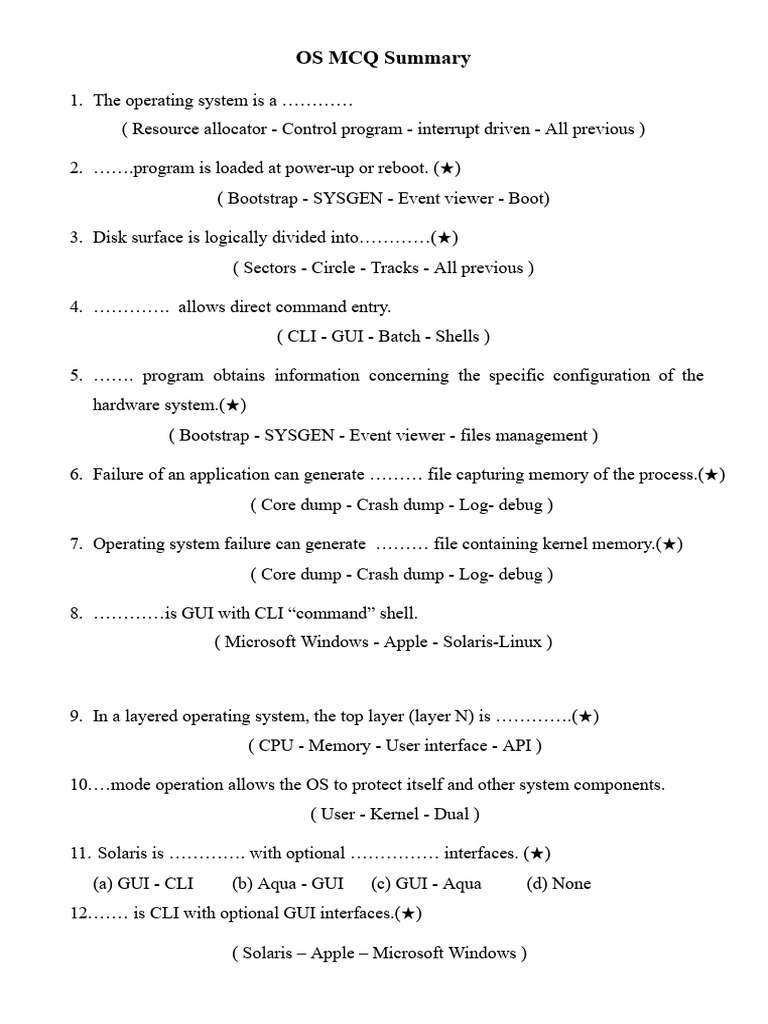 OS MCQ Summary Unsolved - 1 | PDF | Operating System | Computer Data Storage