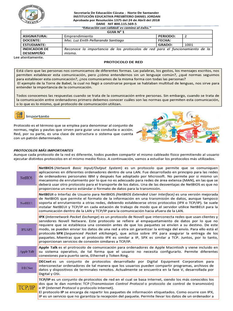 GUIA Protocolos de Red | PDF | Protocolos de internet | Conjunto de protocolos de internet